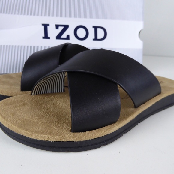 Izod | Shoes | Cushioned Black Double Strap Slide Sandals Nib | Poshmark